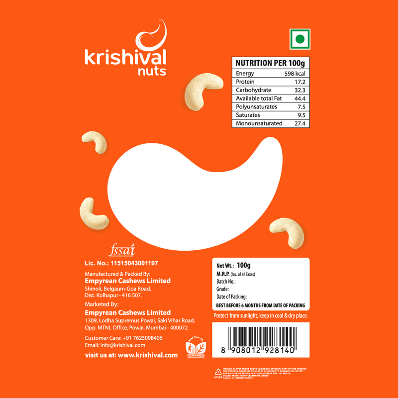 Cashew 100g - Buy Best Quality Kaju Nuts at Krishival