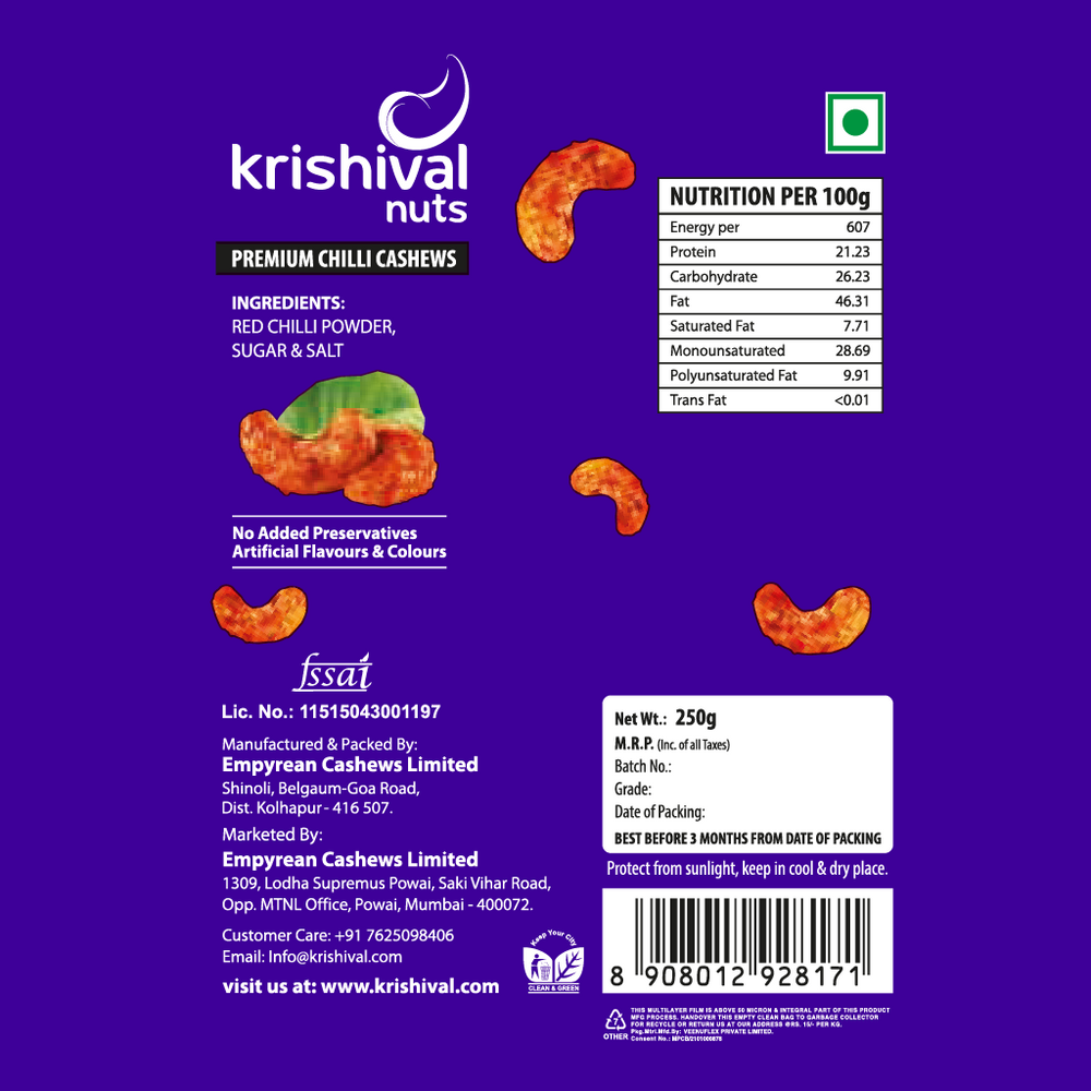 Buy Chilli Cashew 500g for a Spicy Crunch | Krishival
