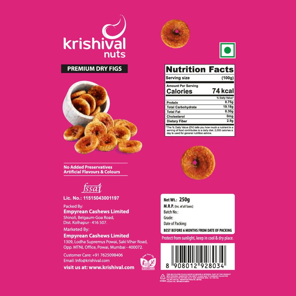Buy Dry Figs 250g for Health & Flavor - Anjeer Dry Fruits from Krishival